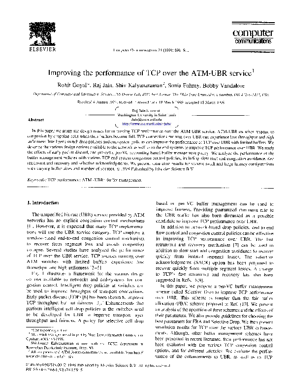 Pdf Improving The Performance Of Tcp Over The Atm Ubr Service