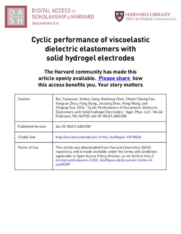 (PDF) Cyclic performance of viscoelastic dielectric elastomers with solid hydrogel electrodes