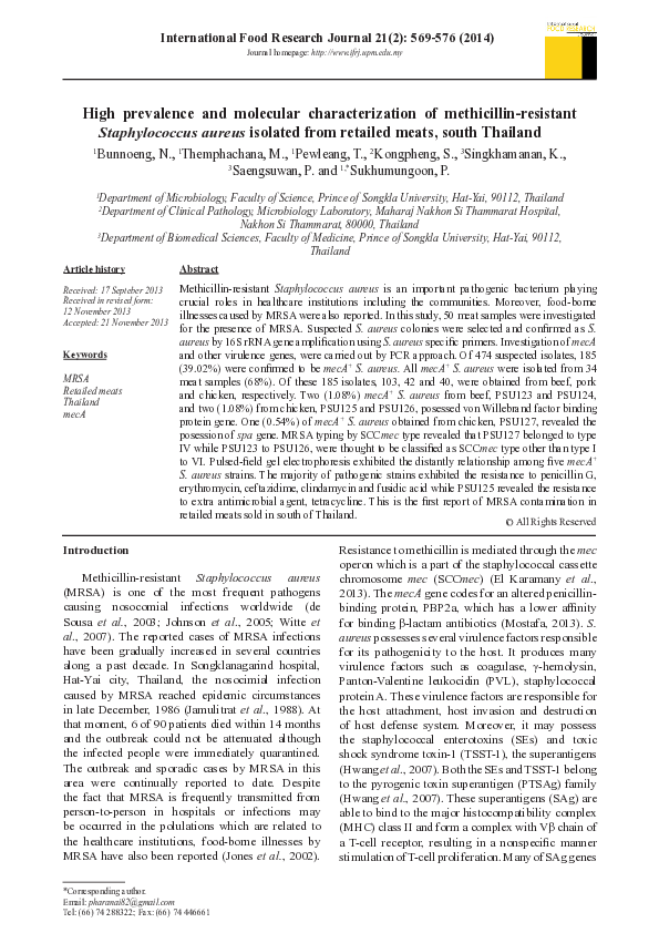 (PDF) High prevalence and molecular characterization of methicillin-resistant Staphylococcus ...