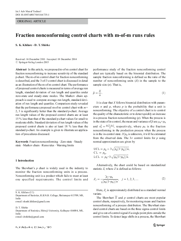 (PDF) Fraction nonconforming control charts with m-of-m runs rules