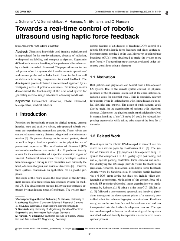 (PDF) Towards a real-time control of robotic ultrasound using haptic force feedback