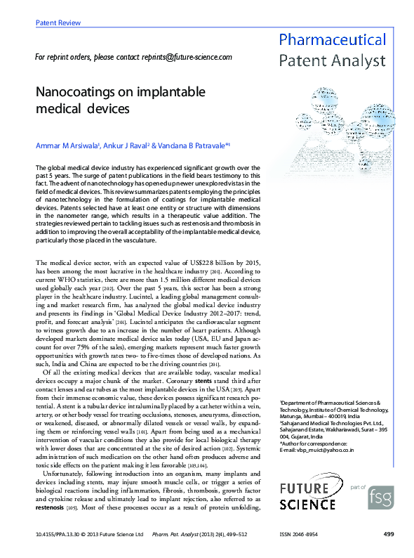 (PDF) Nanocoatings on implantable medical devices