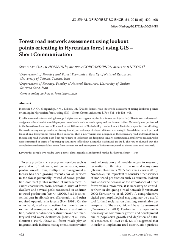 (PDF) Forest road network assessment using lookout points orienting in Hyrcanian forest using ...