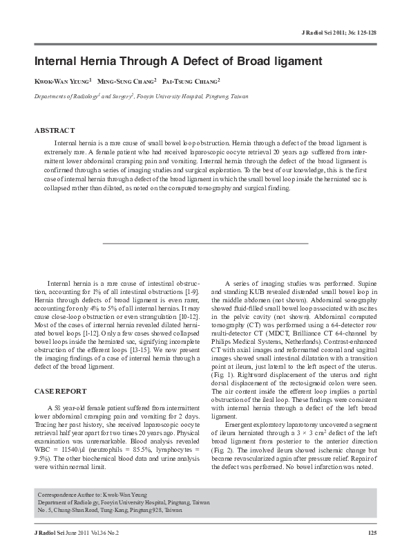 (PDF) Internal Hernia Through A Defect of Broad ligament
