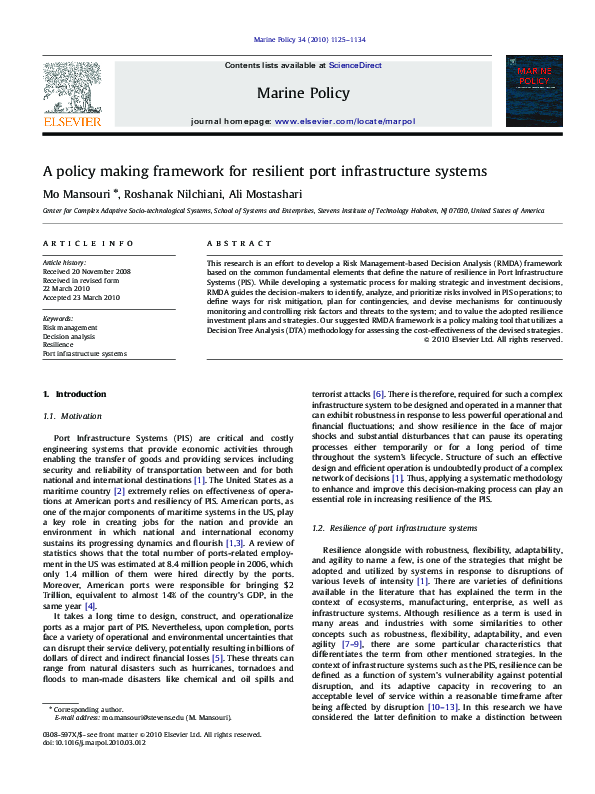 (PDF) A policy making framework for resilient port infrastructure systems