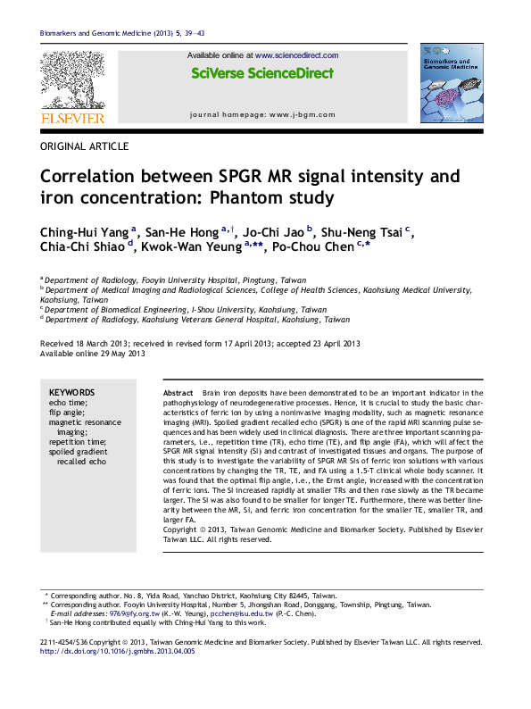 (PDF) Correlation between SPGR MR signal intensity and iron ...