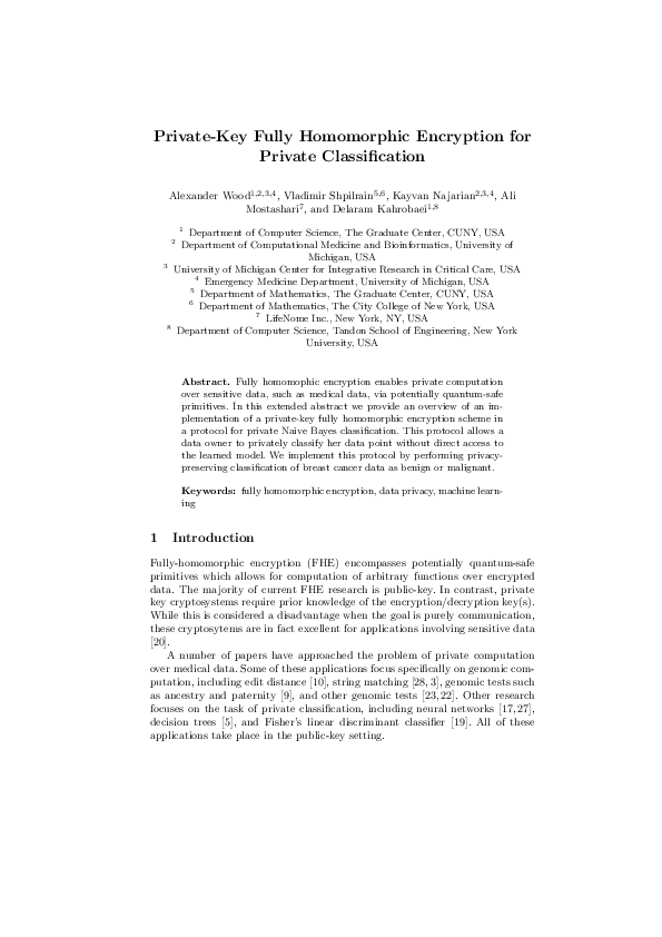 (PDF) Private-Key Fully Homomorphic Encryption for Private Classification