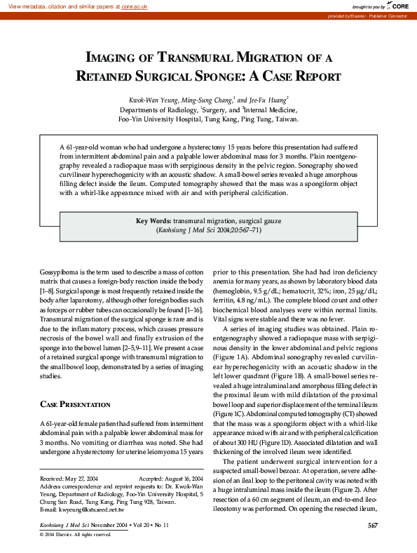 (PDF) Imaging of Transmural Migration of A Retained Surgical Sponge: A ...