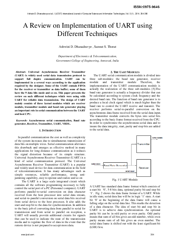 Pdf A Review On Implementation Of Uart Using Different Techniques 1556