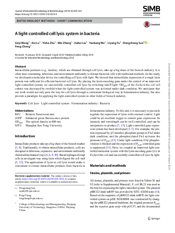 (PDF) A light-controlled cell lysis system in bacteria