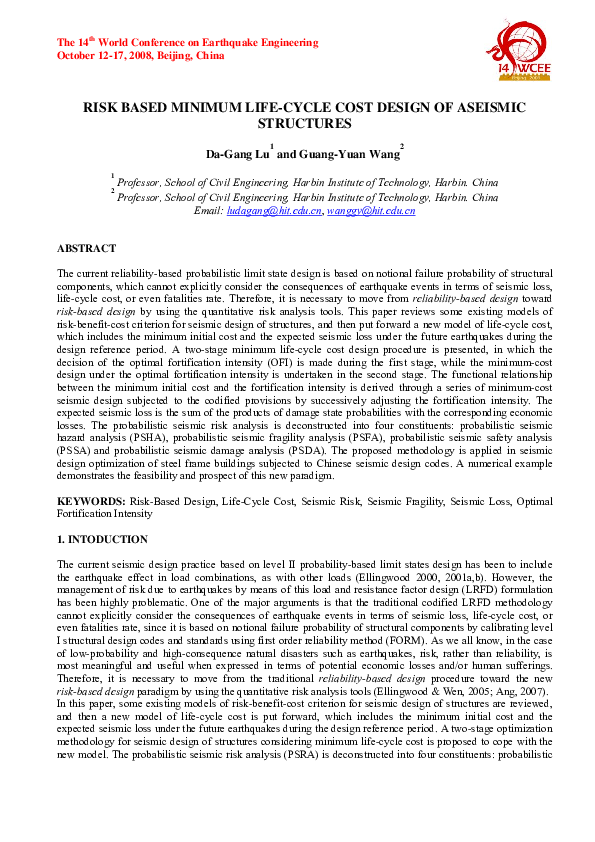 (PDF) Risk Based Minimum Life-Cycle Cost Design of Aseismic Structures