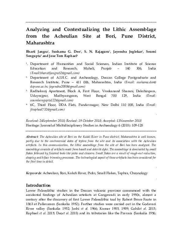 (PDF) Analyzing and Contextualizing the Lithic Assemblage from the Acheulian Site at Bori, Pune ...