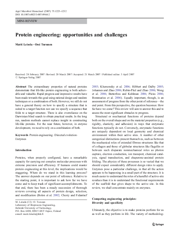 (PDF) Protein engineering: opportunities and challenges