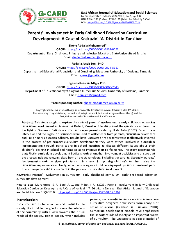 (PDF) Parents’ Involvement in Early Childhood Education Curriculum ...