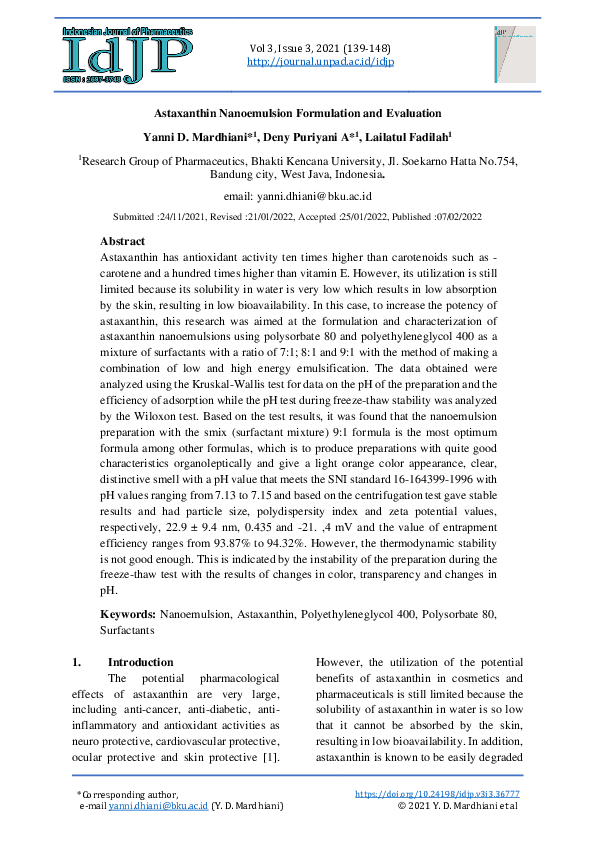 (PDF) Astaxanthin Nanoemulsion Formulation and Evaluation