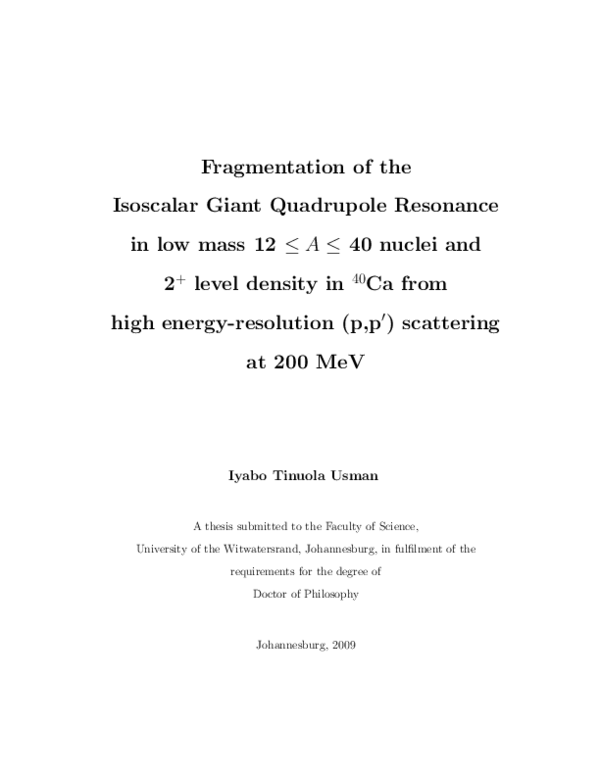 (PDF) Fragmentation of the isoscalar giant quadrupole resonance in low ...