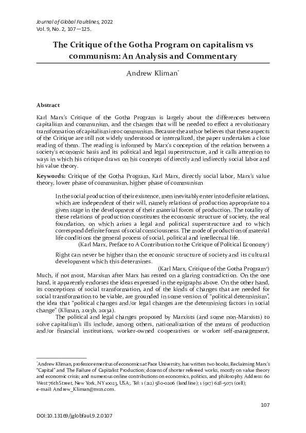 (PDF) The Critique of the Gotha Program on capitalism vs communism: An ...