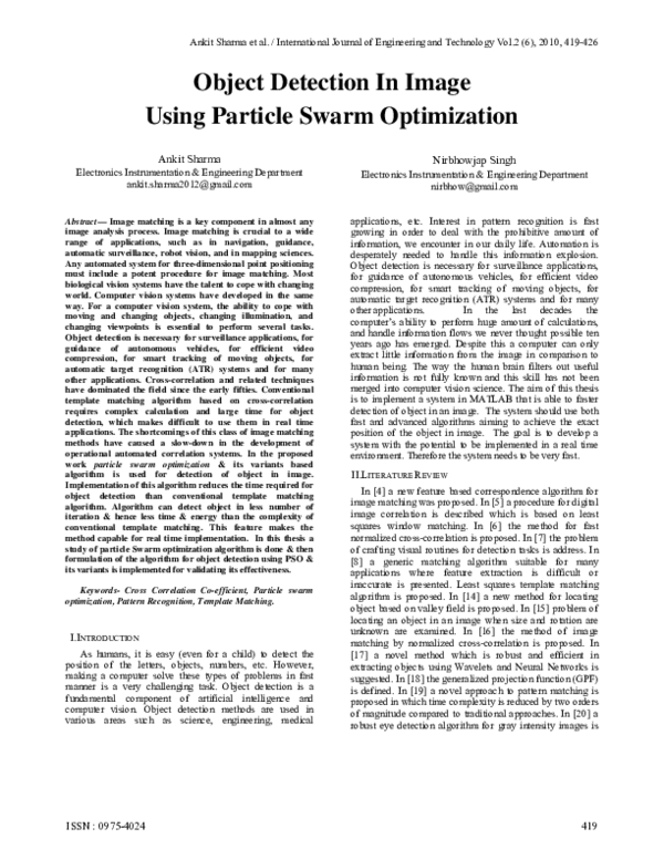 (PDF) Object Detection In Image Using Particle Swarm Optimization