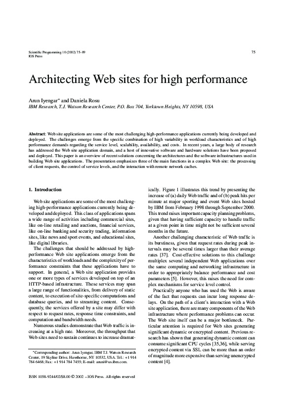 (PDF) Architecting Web Sites for High Performance