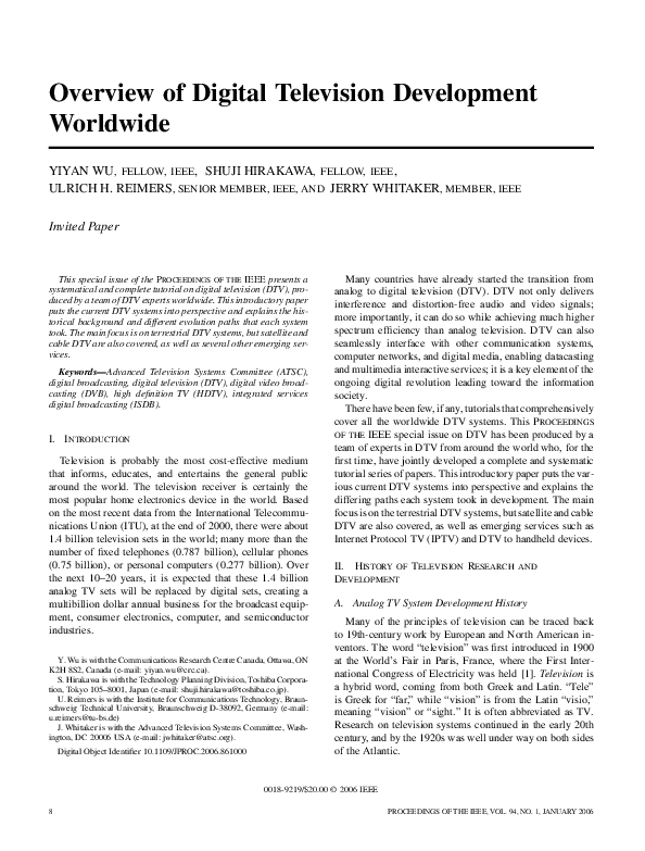 (PDF) Overview of Digital Television Development Worldwide
