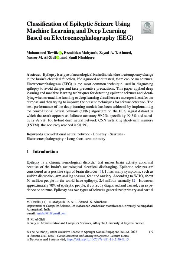 (PDF) Classification of Epileptic Seizure Using Machine Learning and ...