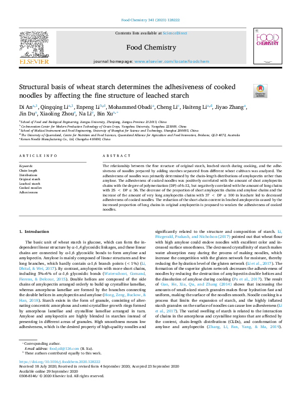 (PDF) Structural basis of wheat starch determines the adhesiveness of ...