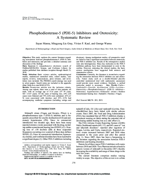 (PDF) Phosphodiesterase-5 (PDE-5) Inhibitors and Ototoxicity: A Systematic Review