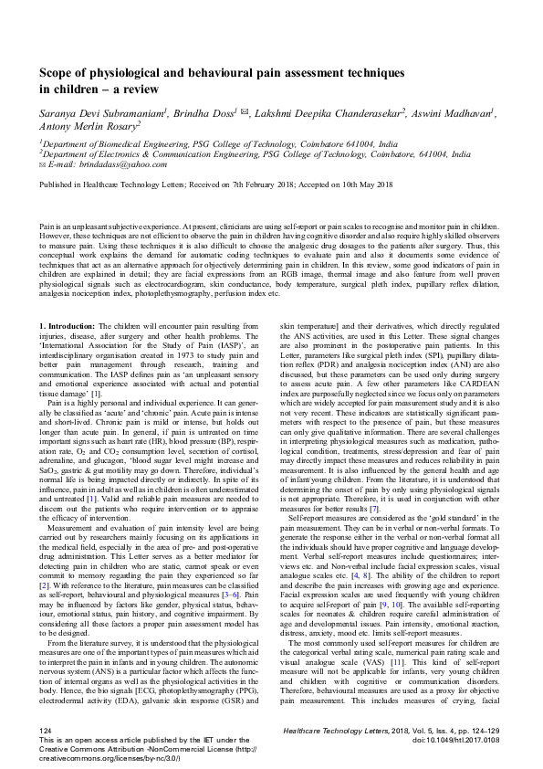 (PDF) Scope of physiological and behavioural pain assessment techniques ...
