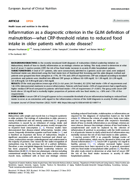 (PDF) Inflammation as a diagnostic criterion in the GLIM definition of ...