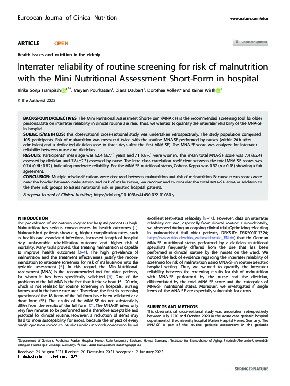 (PDF) Interrater reliability of routine screening for risk of ...