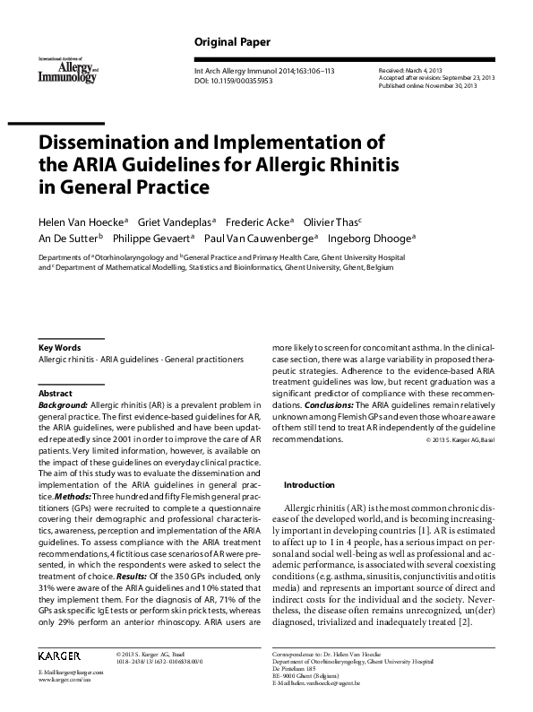 (PDF) Dissemination and Implementation of the ARIA Guidelines for ...