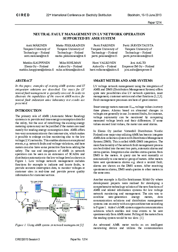 (PDF) Neutral fault management in LV network operation supported by AMR ...
