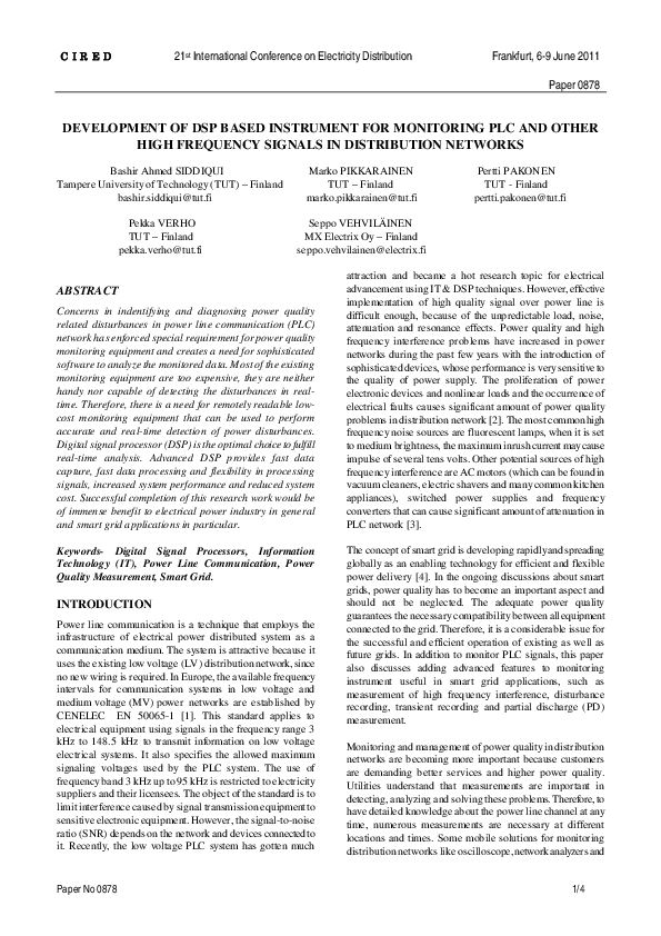 Pdf Development Of Dsp Based Instrument For Monitoring Plc And Other