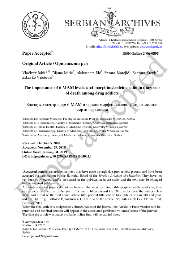 (PDF) 6-MAM and Opioid Ratios in Drug-Related Deaths