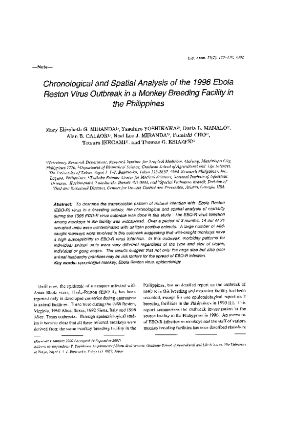 (PDF) Chronological and Spatial Analysis of the 1996 Ebola Reston Virus ...