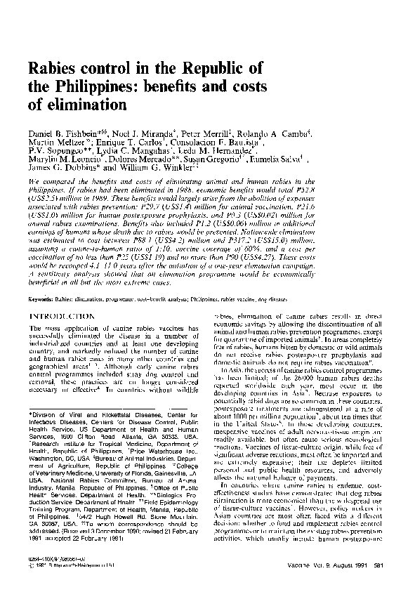(PDF) Rabies control in the Republic of the Philippines: benefits and ...