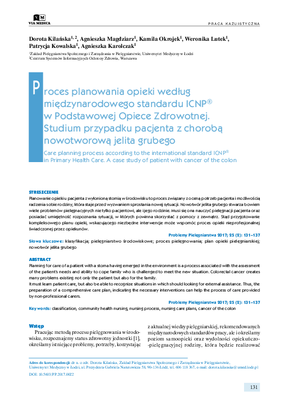 (PDF) Proces planowania opieki według międzynarodowego standardu ICNP® w Podstawowej Opiece ...
