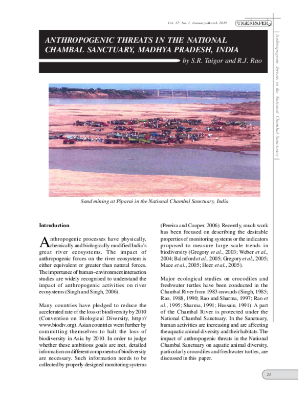 (PDF) Anthropogenic threats in the National Chambal Sanctuary, Madhya ...