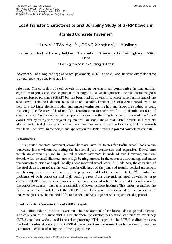 (PDF) Load Transfer Characteristics and Durability Study of GFRP Dowels ...