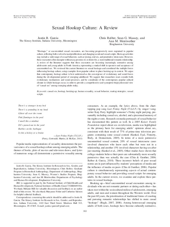 (PDF) Sexual Hookup Culture: A Review