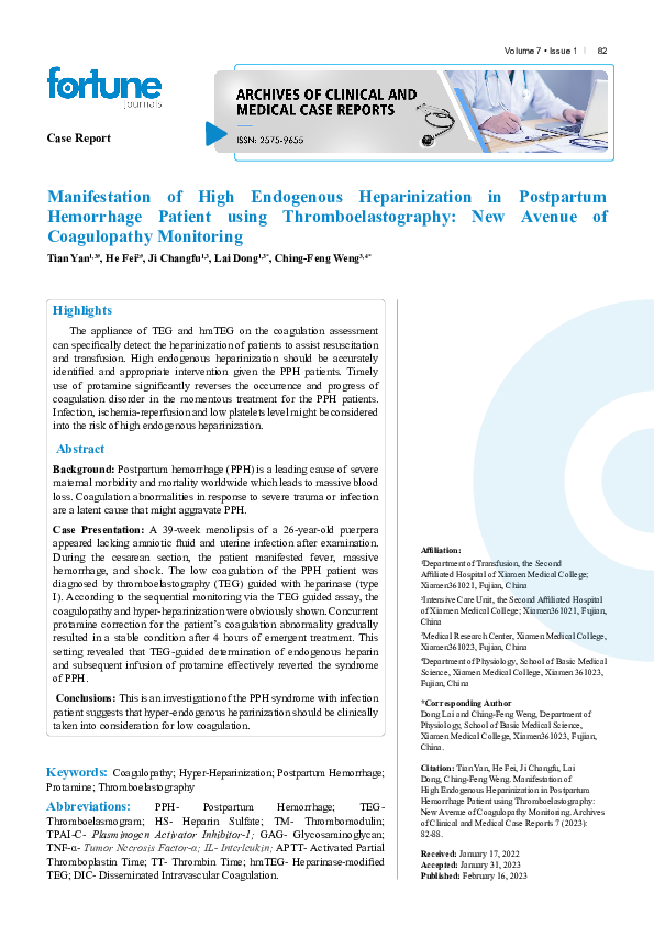 (PDF) Manifestation of High Endogenous Heparinization in Postpartum ...