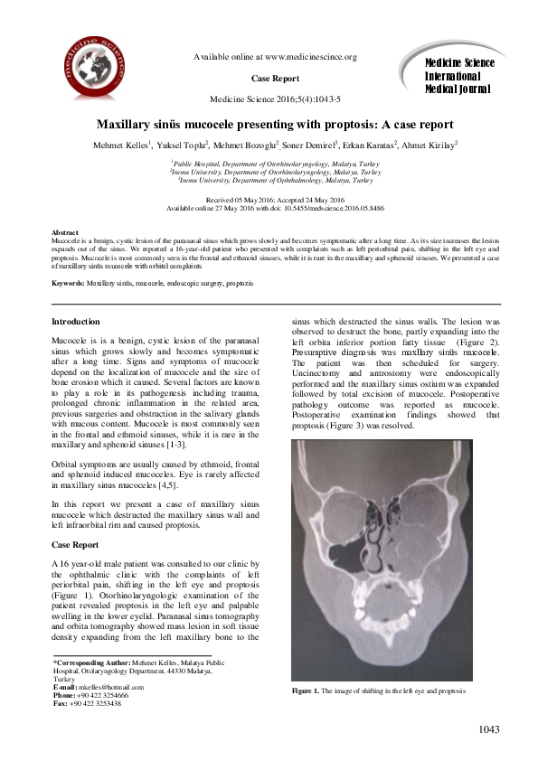 (PDF) Maxillary sinus mucocele presenting with proptosis: A case report