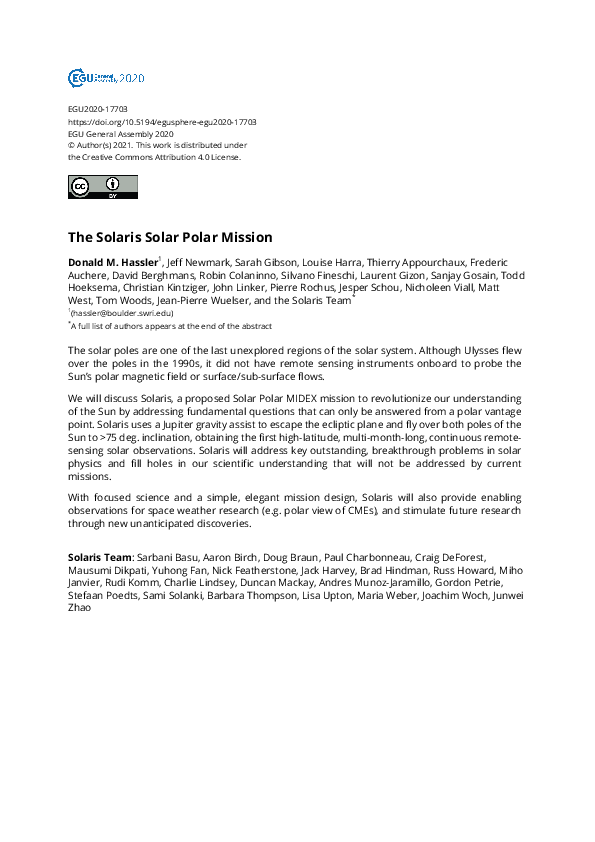 (PDF) The Solaris Solar Polar Mission
