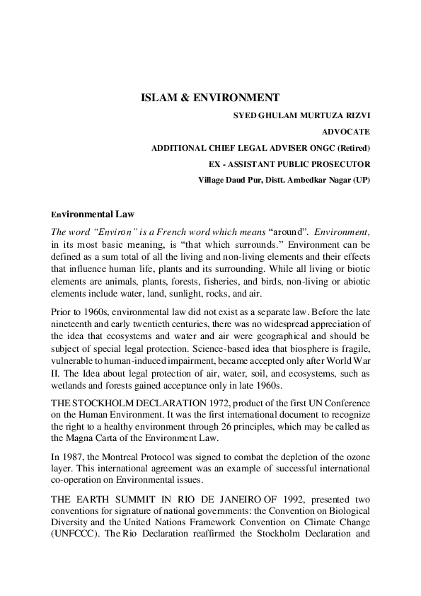 (PDF) ISLAM and Environment