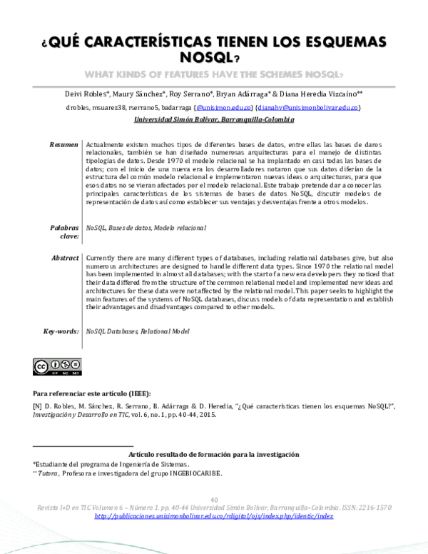 (PDF) Qué características tienen los esquemas NOSQL
