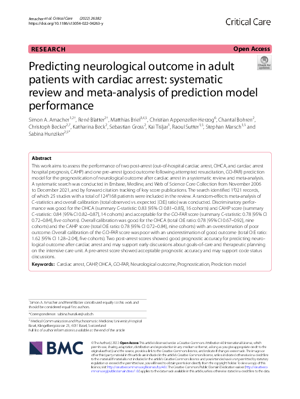 (PDF) Predicting neurological outcome in adult patients with cardiac arrest: systematic review ...