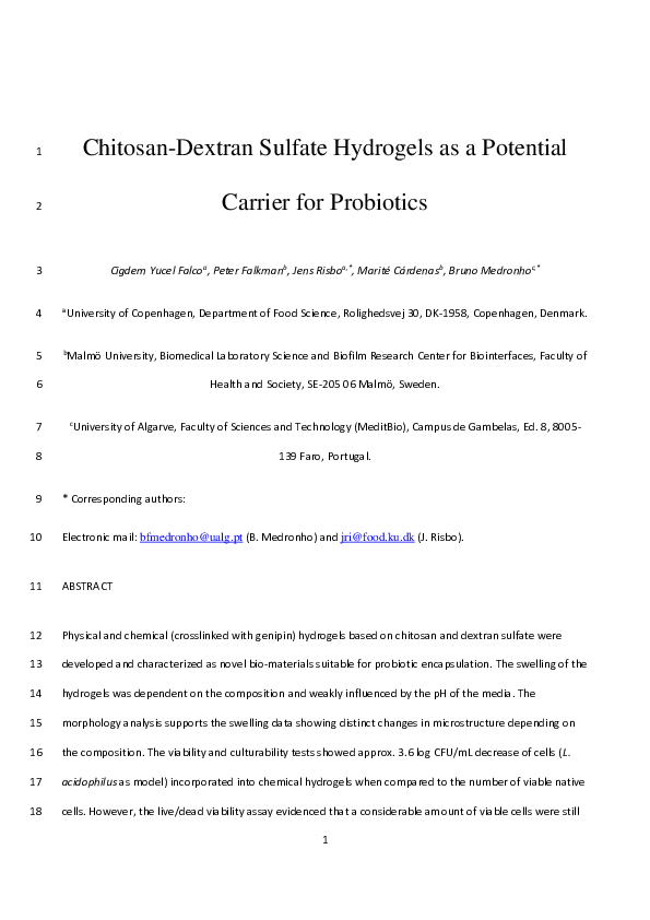(PDF) Chitosan-dextran sulfate hydrogels as a potential carrier for ...