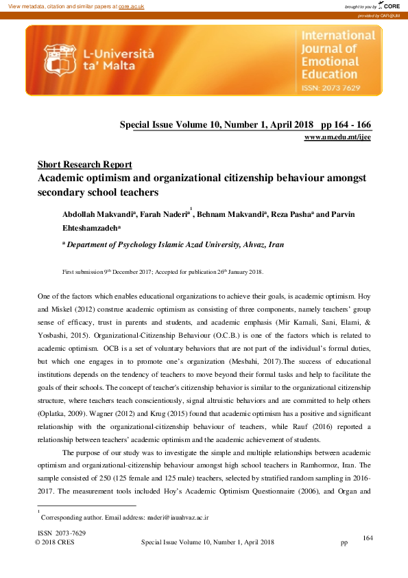 (PDF) Short research paper : academic optimism and organizational ...