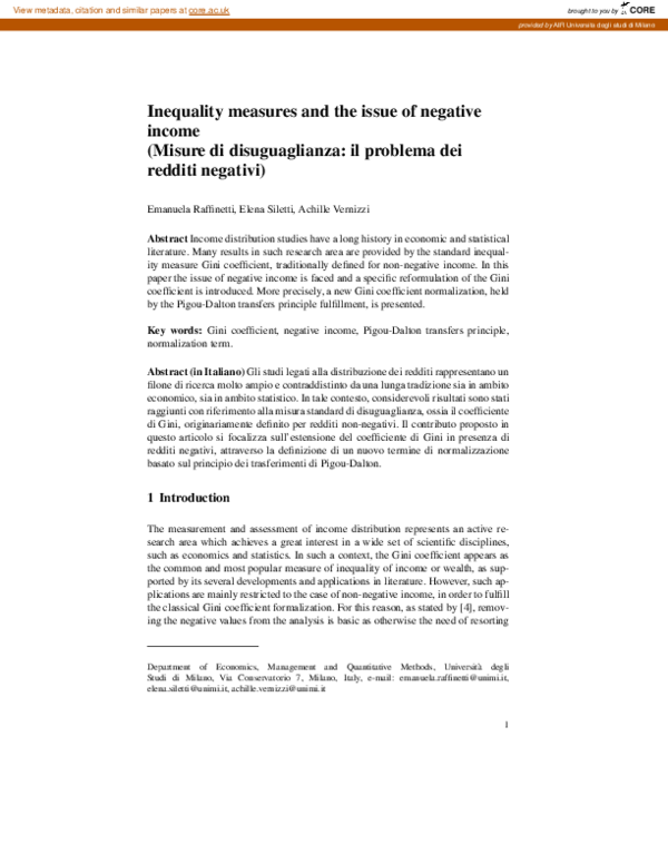 (PDF) Inequality measures and the issue of negative income