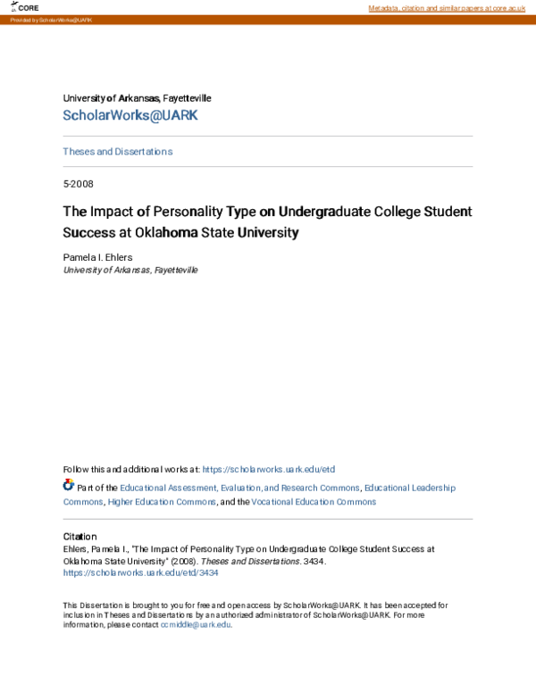 (PDF) The impact of personality type on undergraduate college student ...